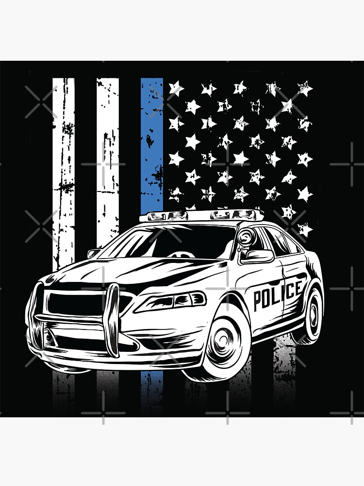 "Thin Blue Line Police Car" Sticker by teesaurus | Redbubble