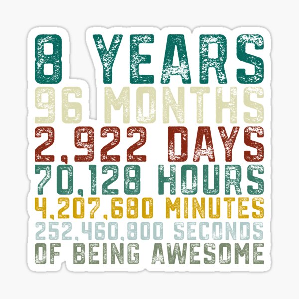 "Vintage 8 Years Old 8th Birthday Boy Girl Anniversary" Sticker by ...