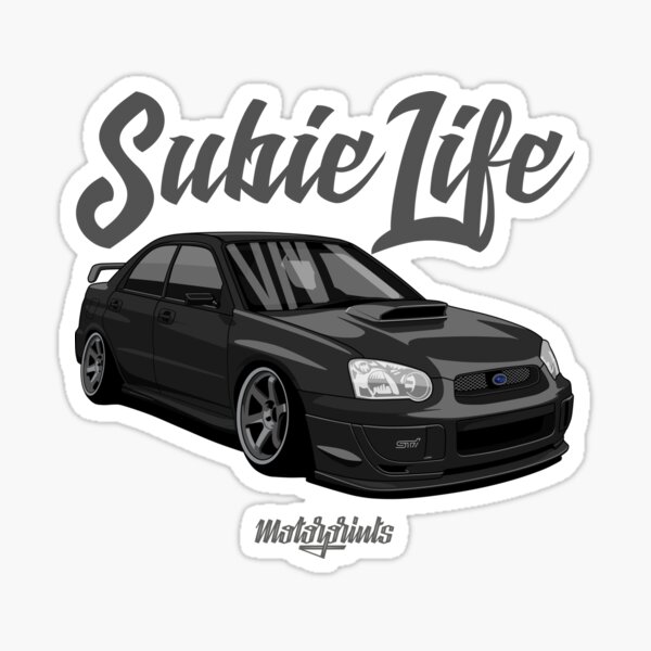 "Subie Life STi (black)" Sticker for Sale by MotorPrints | Redbubble