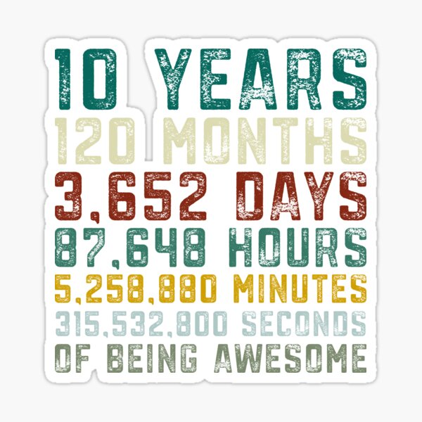 "Vintage 10 Years Old 10th Birthday Boy Girl Anniversary Gift" Sticker ...