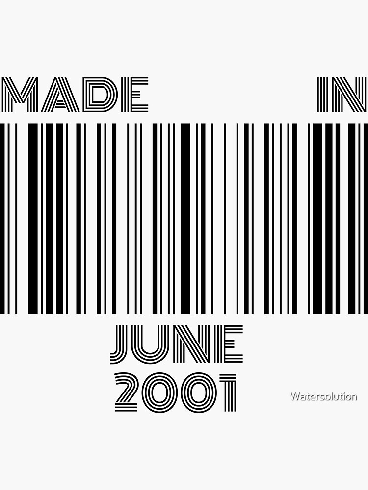 "Made in June 2001 - Born in June | Barcode 18th Birthday Gift" Sticker ...