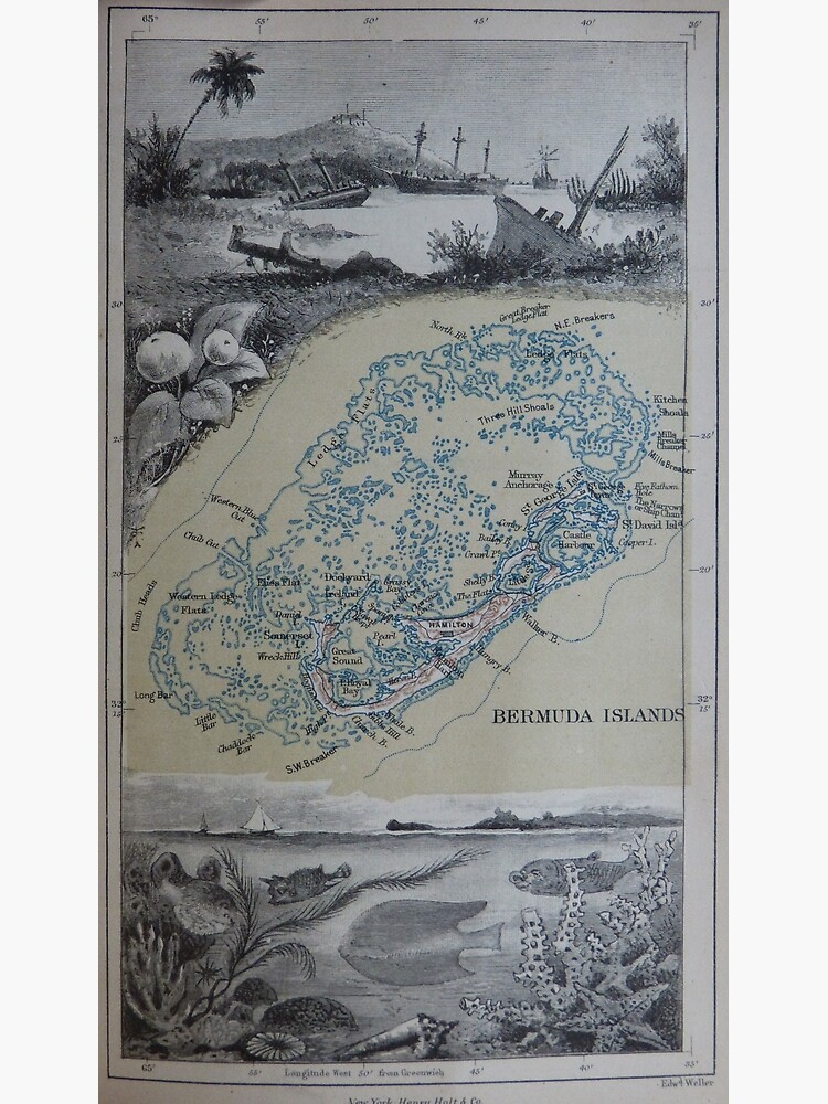 "Vintage Bermuda Island and Reef Map (1885)" Art Print for Sale by ...