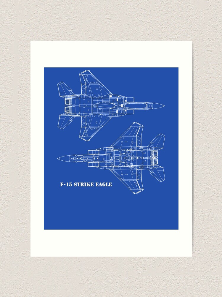 "F-15 Strike Eagle - Fighter Aircraft technical blueprint drawing" Art ...