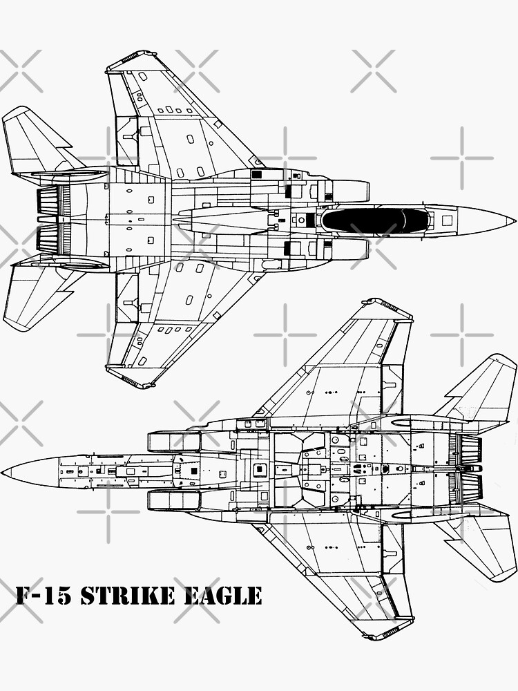 "F-15 Strike Eagle - Fighter Aircraft technical blueprint drawing ...