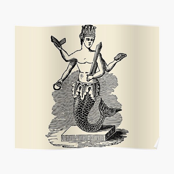 Póster «Dibujo de Merman Prince Antique | Ilustración de bellas artes ...
