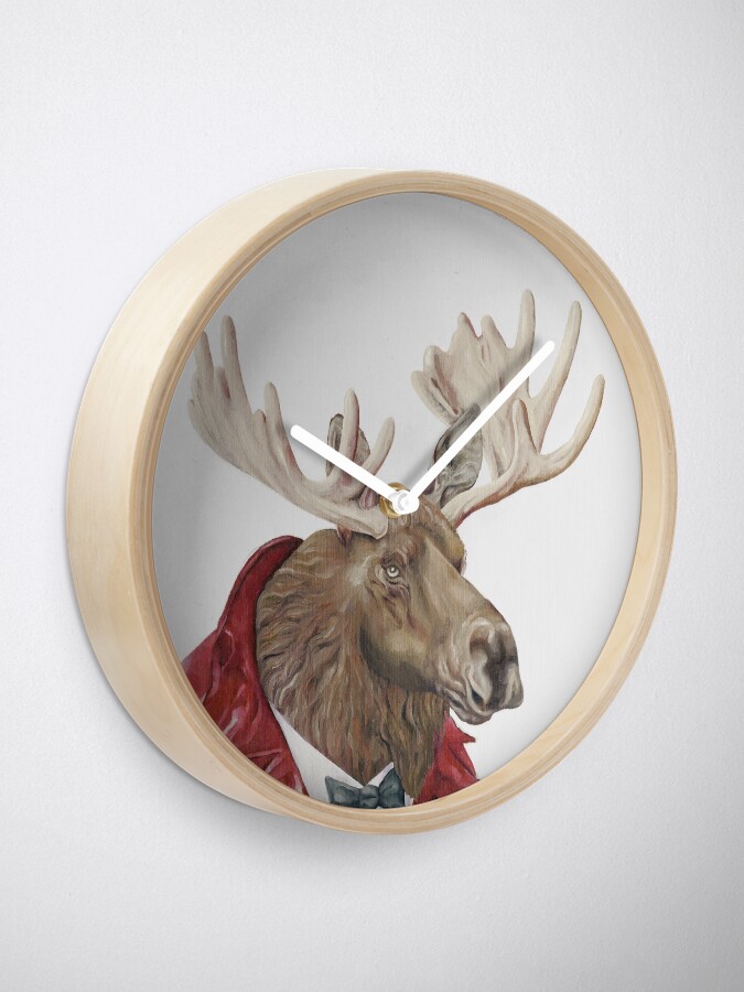 "Moose in Leather" Clock for Sale by AnimalCrew | Redbubble