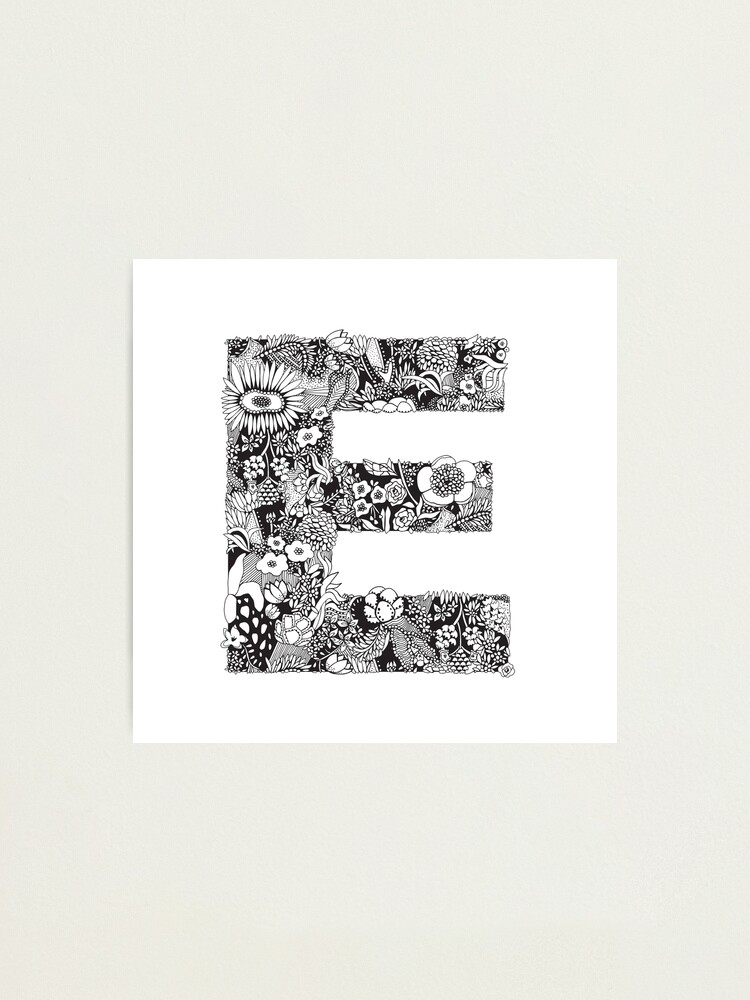 Lámina fotográfica «Letra E | Blanco y negro | Patrón de flores ...