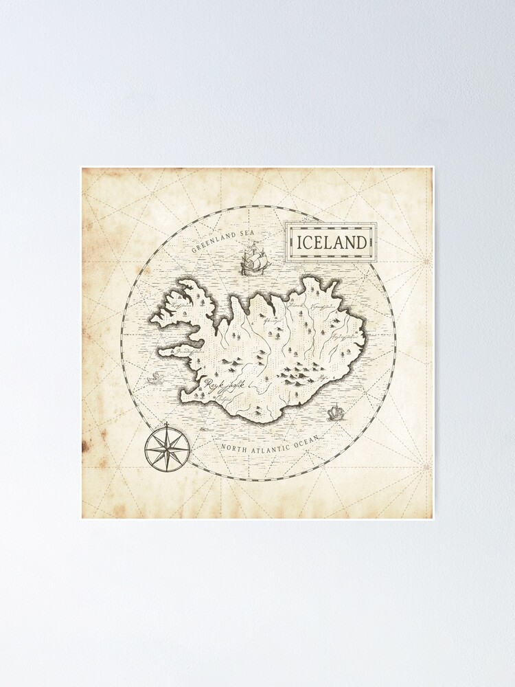 "Vintage Map Iceland" Poster by Motivburg | Redbubble
