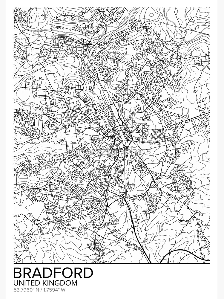 "Bradford map poster print wall art, United Kingdom gift printable ...