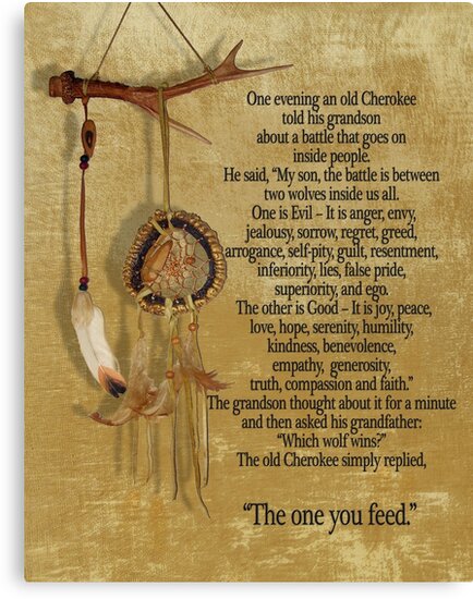"The Two wolves, Cherokee proverb" Canvas Print by Irisangel | Redbubble