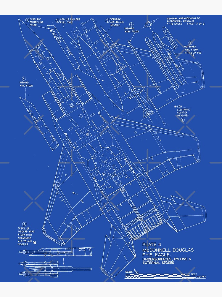 "F-15 Strike Eagle - Fighter Aircraft technical blueprint drawing ...
