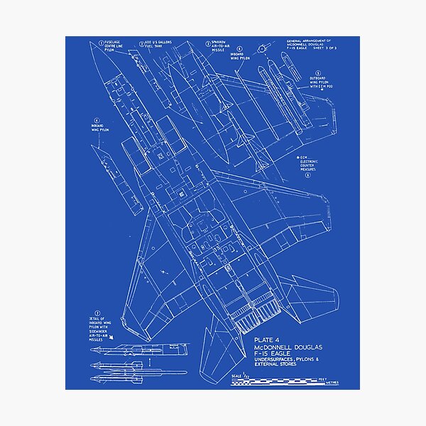 "F-15 Strike Eagle - Fighter Aircraft technical blueprint drawing ...