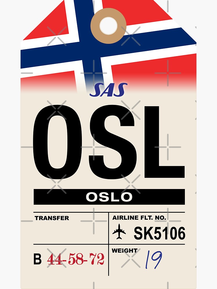"Oslo (OSL) Norway Airline Luggage Tag" Sticker for Sale by ...