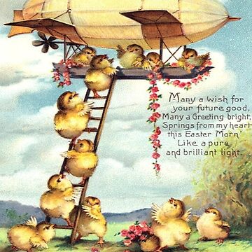 "Vintage Easter Chicks in a Blimp" Greeting Card for Sale by ...
