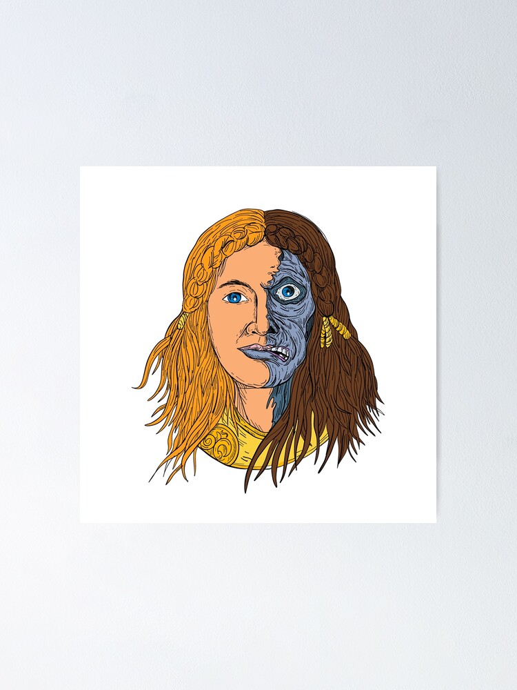 "Hel Norse Goddess Face Front Drawing Color" Poster for Sale by ...