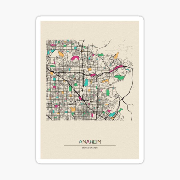 "Anaheim, California Street Map" Sticker for Sale by geekmywall | Redbubble