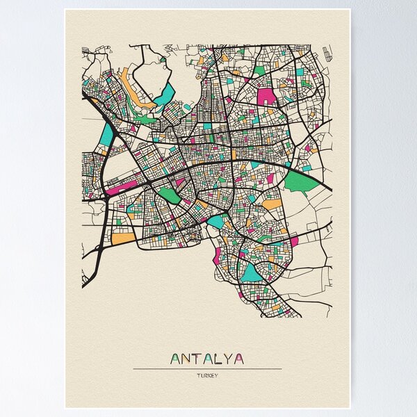 "Antalya, Turkey Street Map" Poster for Sale by A Deniz Akerman | Redbubble