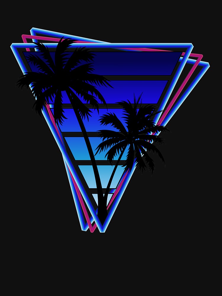 "Retrowave style palm tree sunset Blue" T-shirt for Sale by ...