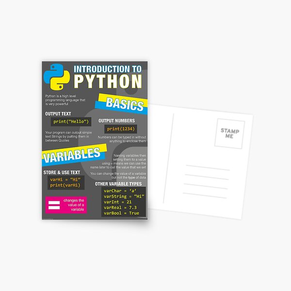 Intro To Python Poster Computer Science Gcse 1 Postcard For Sale By Lessonhacker Redbubble