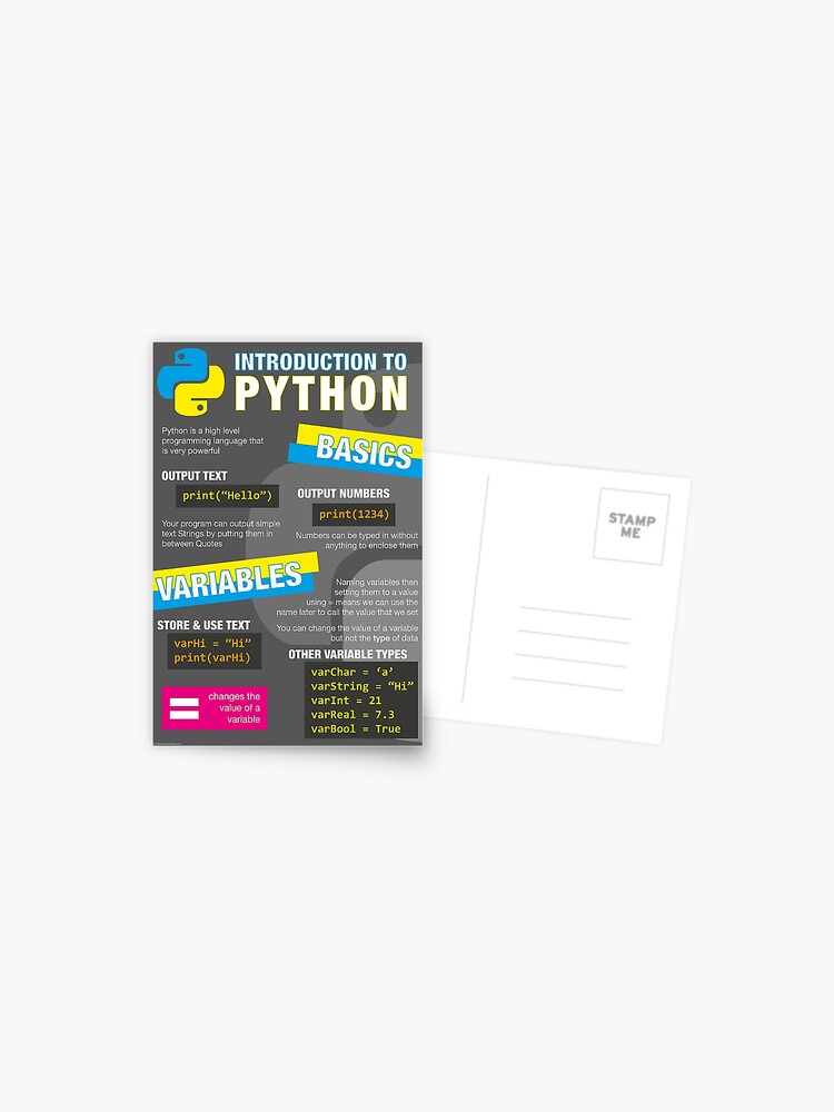 Intro To Python Poster Computer Science Gcse 1 Postcard For Sale By Lessonhacker Redbubble