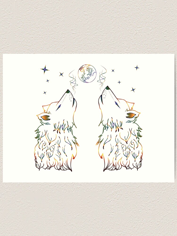 "Two Howling Wolfs" Art Print by AnnArtshock | Redbubble