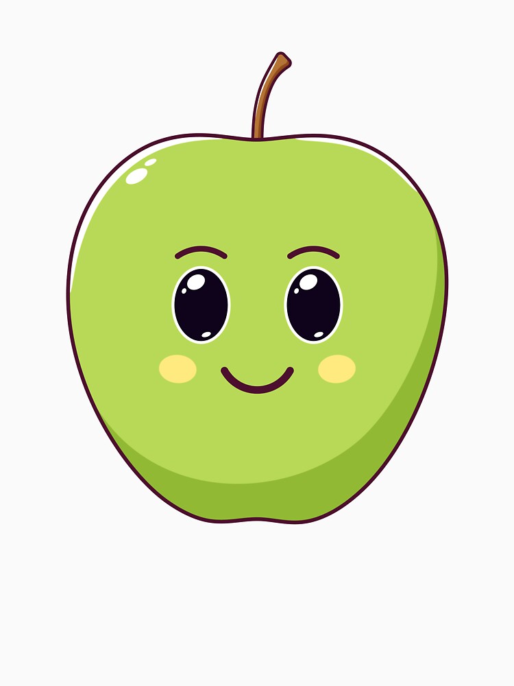 "Cute Kawaii Green Apple, Cartoon Ripe Fruit" T-shirt by artskill2k17 ...