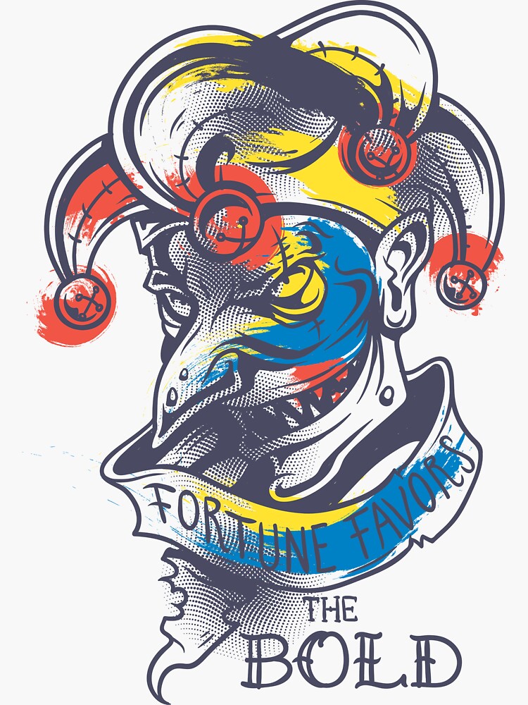 "Fortune Favors the Bold Manic Jester Tattoo Art Vintage Style Design ...
