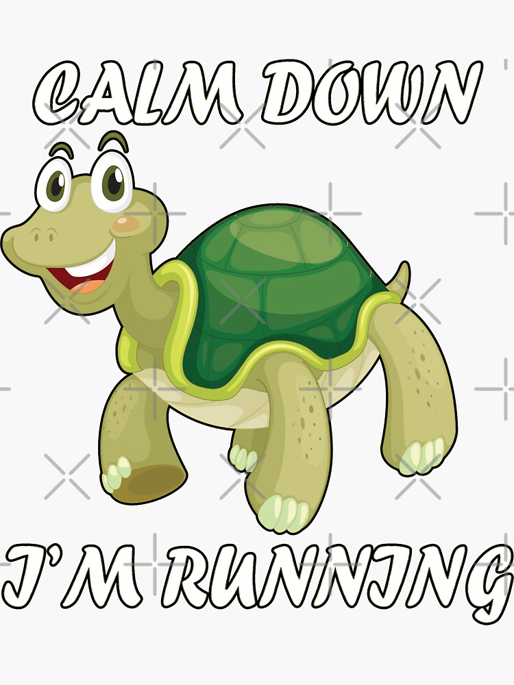 "Calm Down I'm Running Turtle" Sticker for Sale by Vroomie | Redbubble