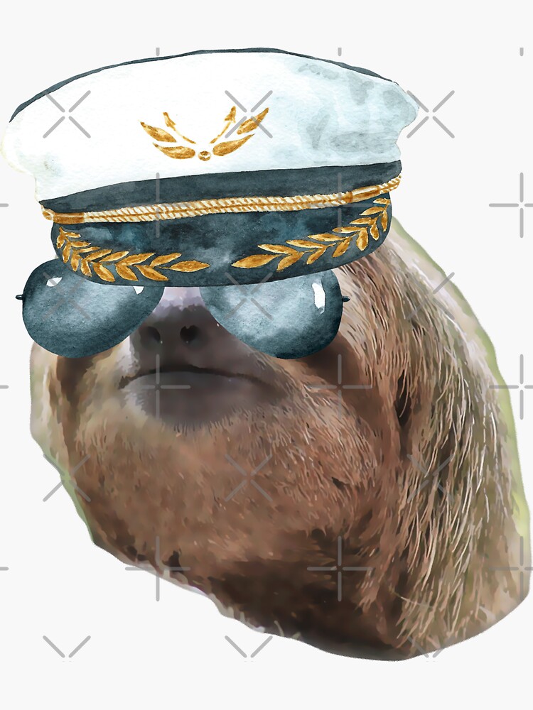"Sloth Aviator Glasses Captain Hat Sloths In Clothes" Sticker by Vroomie | Redbubble