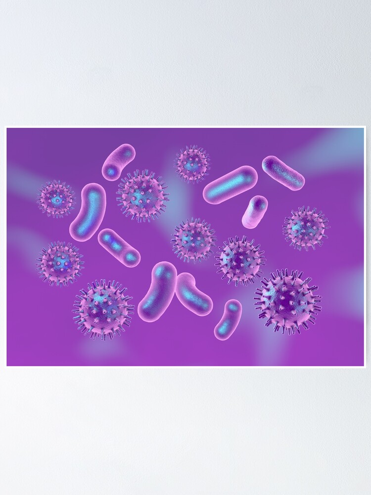 Póster «Virus y bacterias sobre fondo morado» de MarynaOlyak | Redbubble