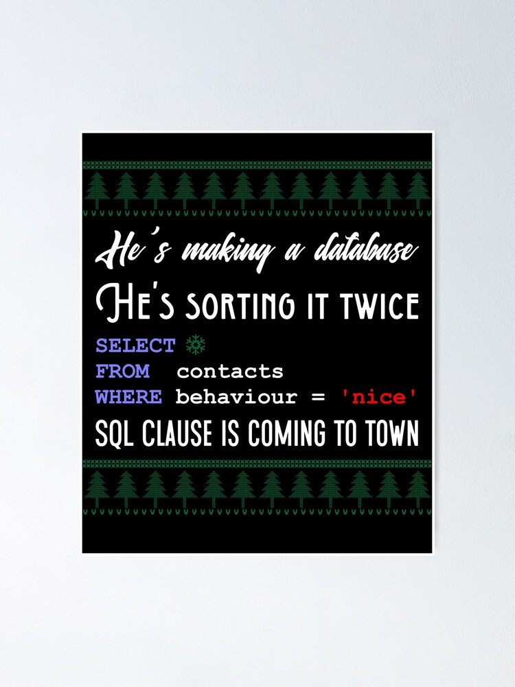 Funny Sql Programmer Database Christmas Admin Dba Poster For Sale By 2329