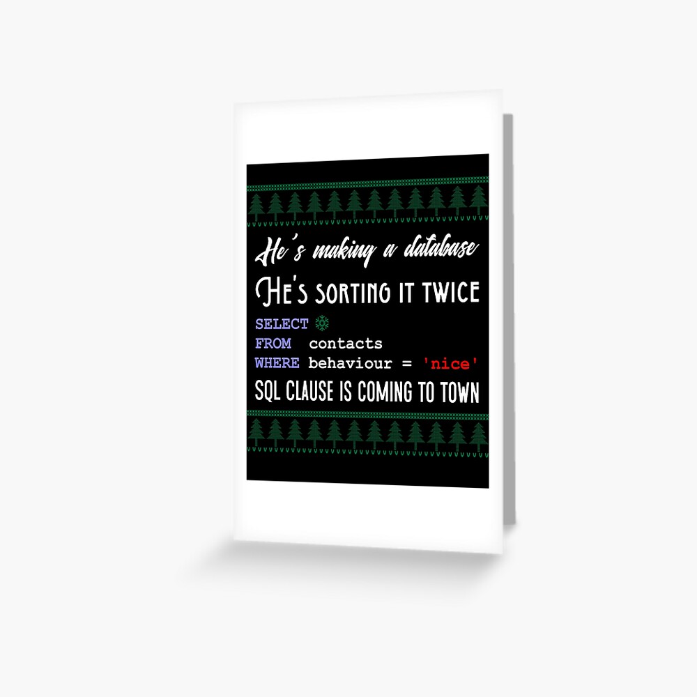"Funny SQL Programmer Database Christmas Admin DBA" Greeting Card for ...
