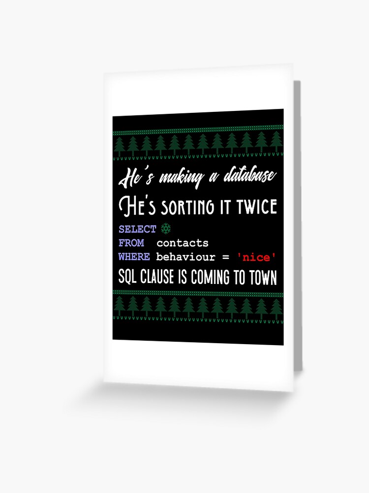 "Funny SQL Programmer Database Christmas Admin DBA" Greeting Card for ...