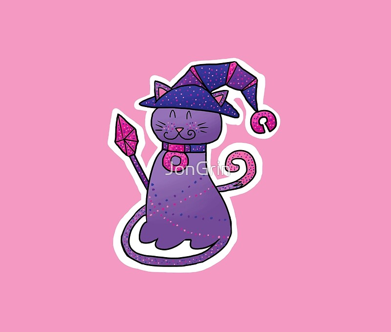 "PURRple DnD Cat Wizard with Hat, Staff and Spots" by JonGrin | Redbubble