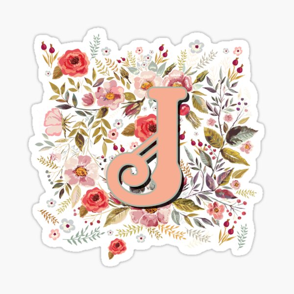 "Pink Letter J Monogram Feminine Flowers" Sticker for Sale by ...