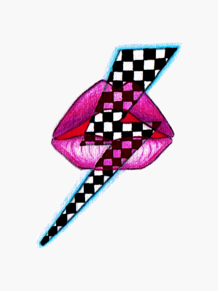 "Checkered Lightning Bolt Lips" Sticker for Sale by ciaraszymanski ...