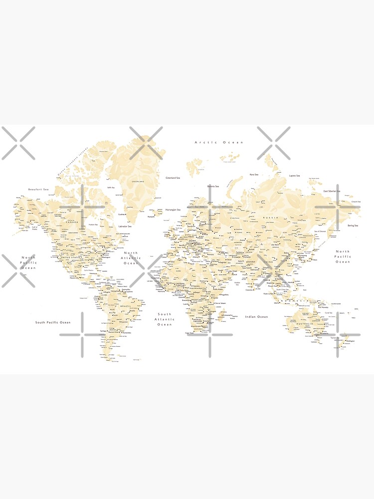 Póster «Mapa del mundo floral acuarela en crema y marrón claro, Remy ...