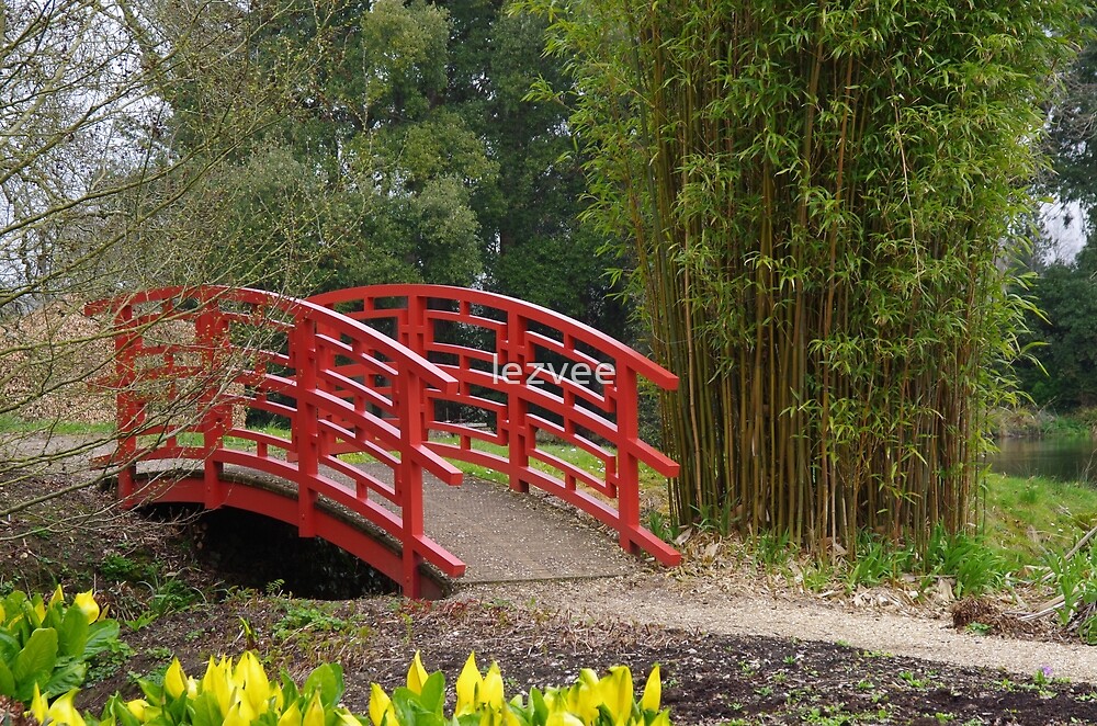 "Red Garden Bridge" by lezvee | Redbubble