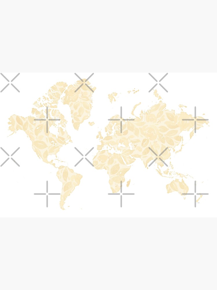 Póster «Mapa del mundo floral acuarela en crema y marrón claro, Remy ...
