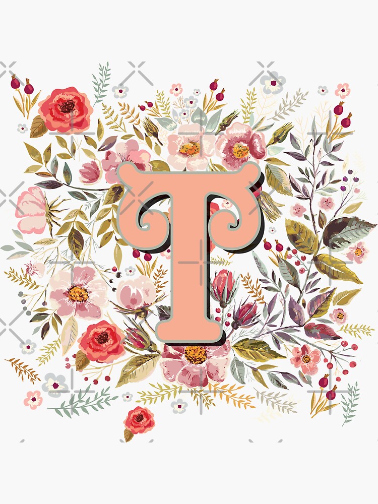 "Pink Letter T Monogram Feminine Flowers" Sticker for Sale by ...