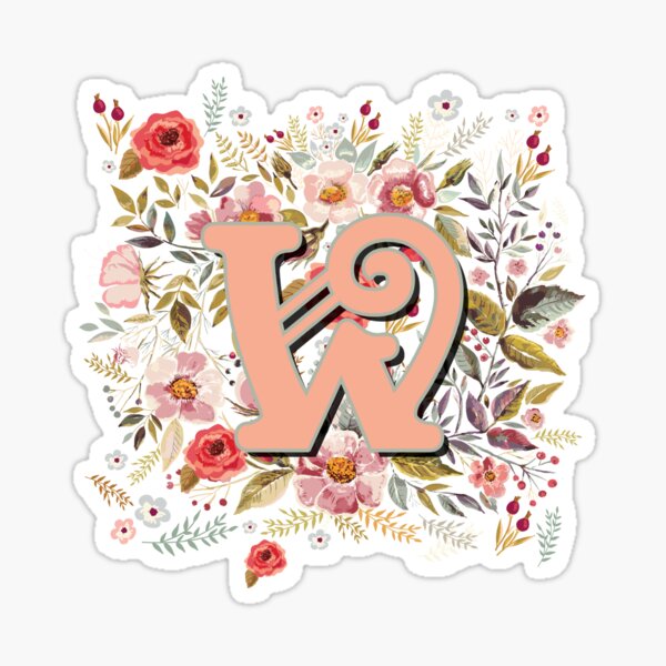 "Pink Letter W Monogram Feminine Flowers" Sticker for Sale by ...