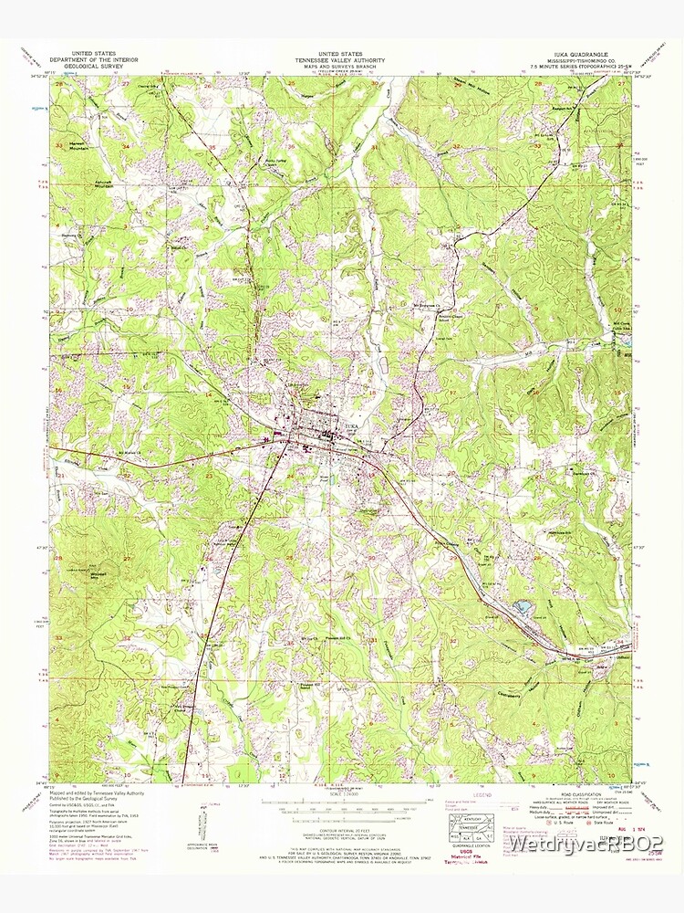 "USGS TOPO Karte Mississippi MS Iuka 335872 1953 24000" Poster von ...