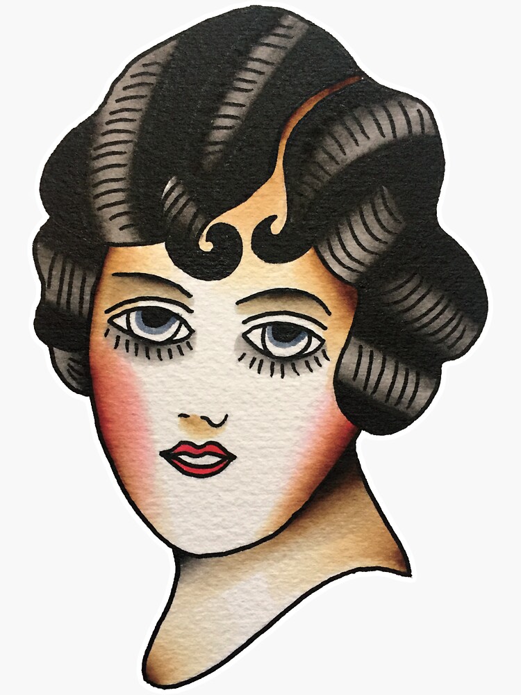"Traditional Lady Face Tattoo Design" Sticker for Sale by F-T-T | Redbubble