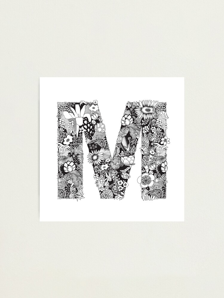 Lámina fotográfica «Letra M | Blanco y negro | Patrón de flores ...