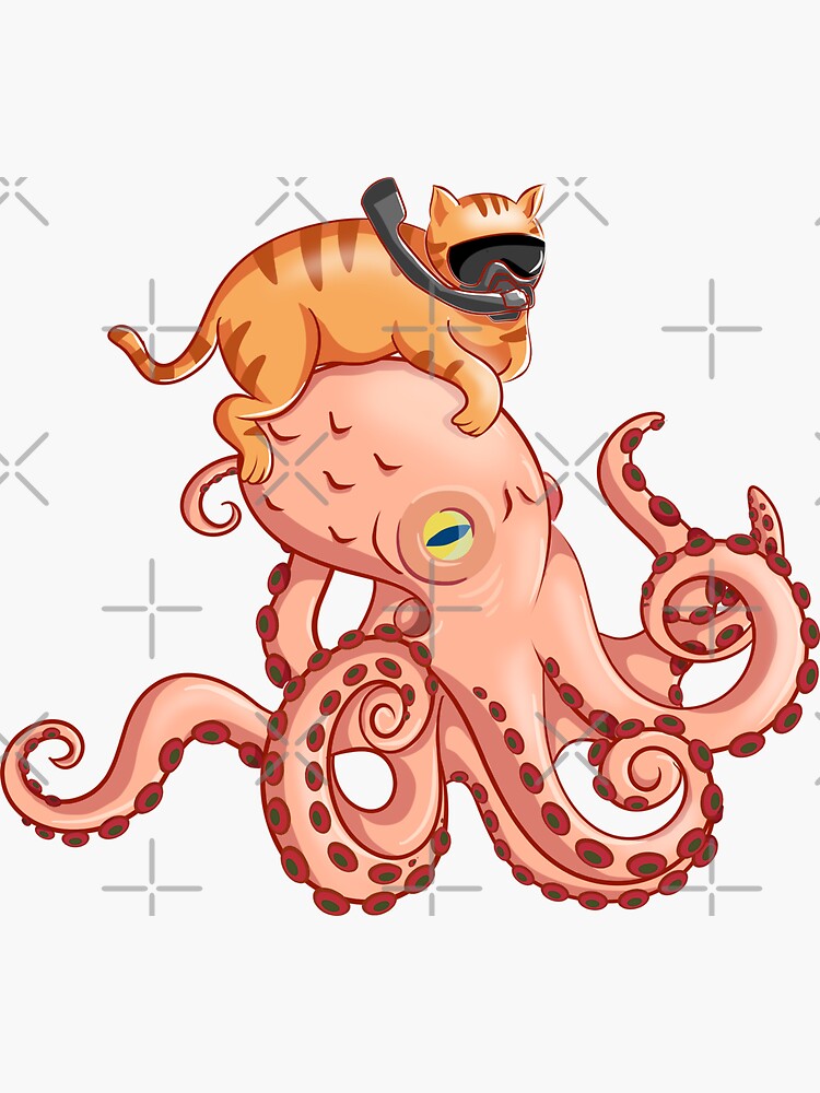 "Cat Riding Octopus Funny Gift" Sticker for Sale by javaneka | Redbubble