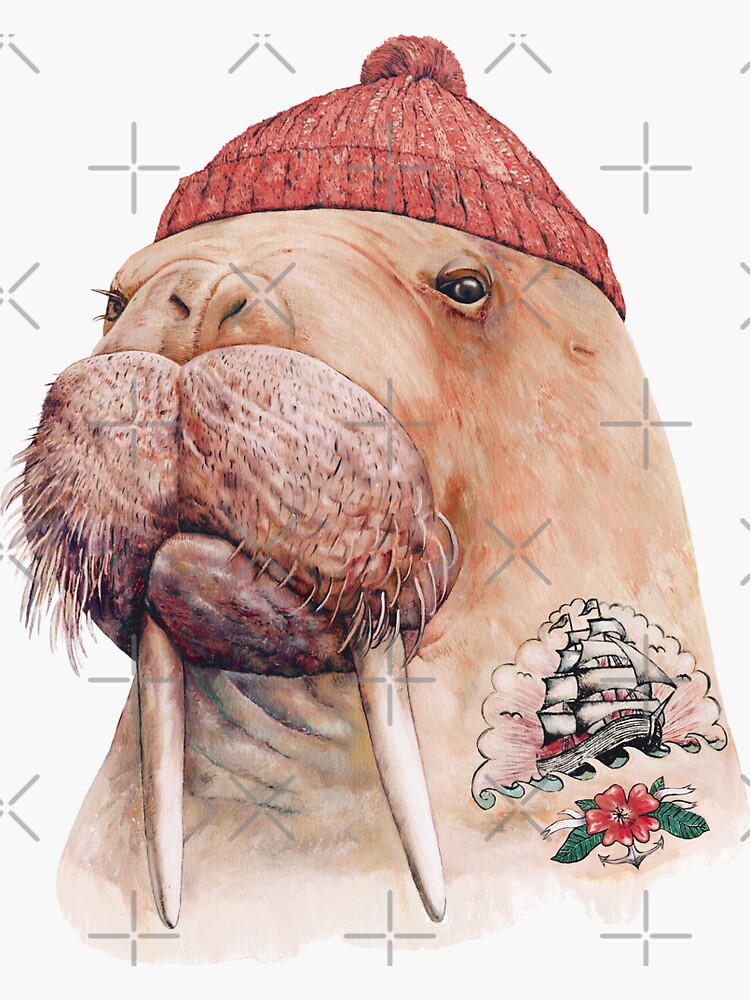 "Tattooed Walrus (Red)" Sticker for Sale by AnimalCrew | Redbubble