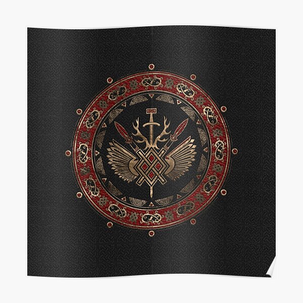 "Gungnir - Spear of Odin Black and Red Leather and gold" Poster by ...