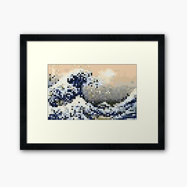 "Hokusai The Great Wave off Kanagawa Pixel Art" Framed Art Print by ...