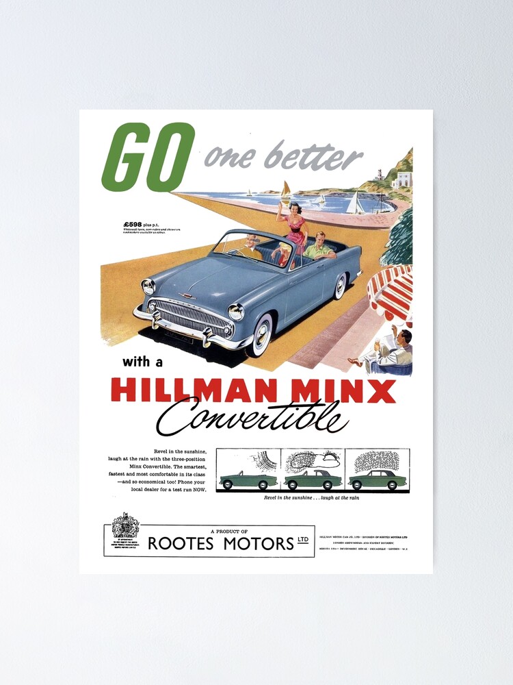 "HILLMAN MINX CONVERTIBLE" Poster by ThrowbackMotors | Redbubble