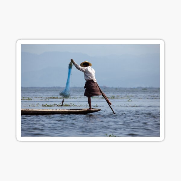 "Leg rowing, Lake Inle, Burma" Sticker for Sale by cpcphoto | Redbubble